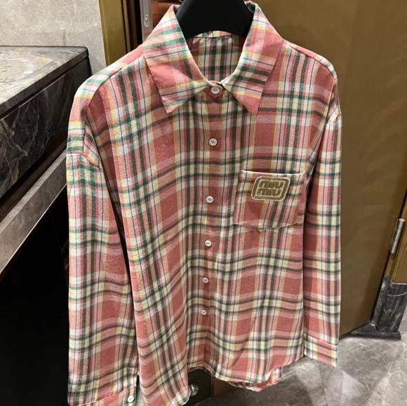Miu Miu | Tops | Miu Miu Gold Label Sweet Girl Pink Plaid Shirt | Poshmark